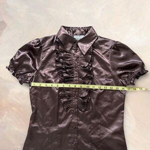 Fred David | Tops | Fred David Satin Brown Ruffle Blouse | Poshmark